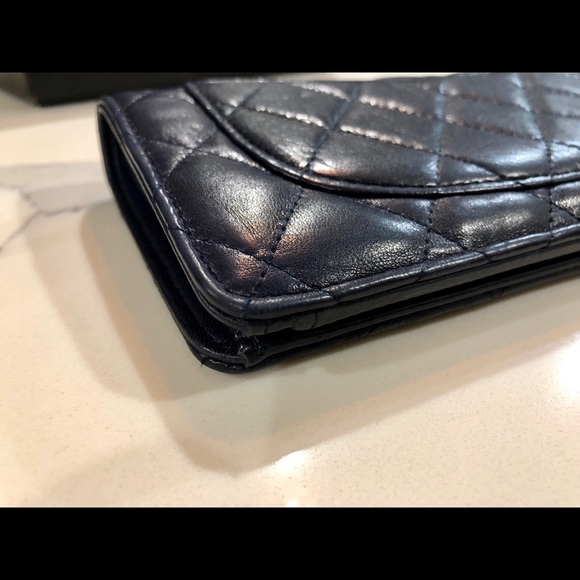 CHANEL | Bags | Authentic Chanel Dark Blue Lamb Long Wallet | Poshmark